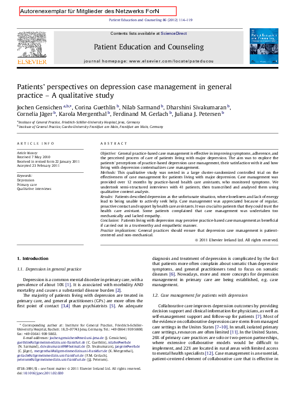 (PDF) Patients’ perspectives on depression case management in general ...