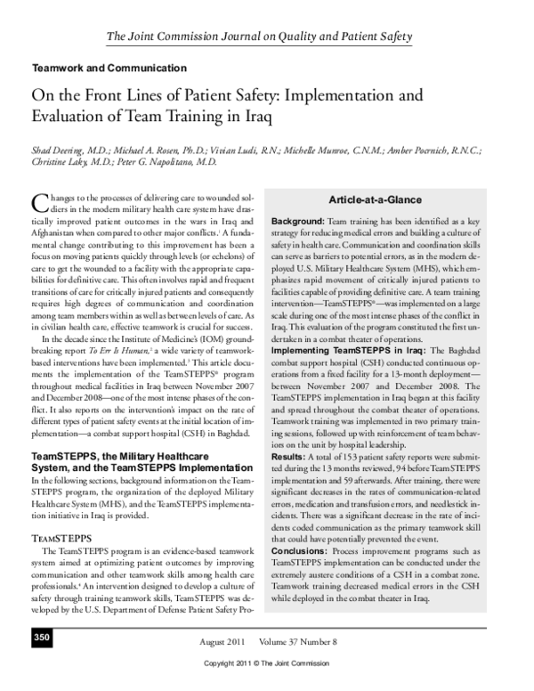 (PDF) 2011 On the Front Lines of Patient Safety: Implementation and ...
