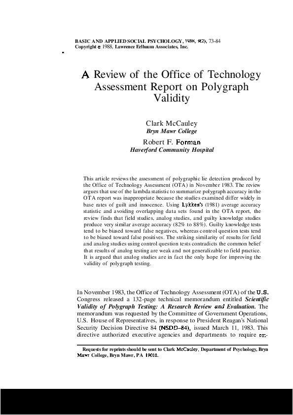 (PDF) A Review of the Office of Technology Assessment Report on ...