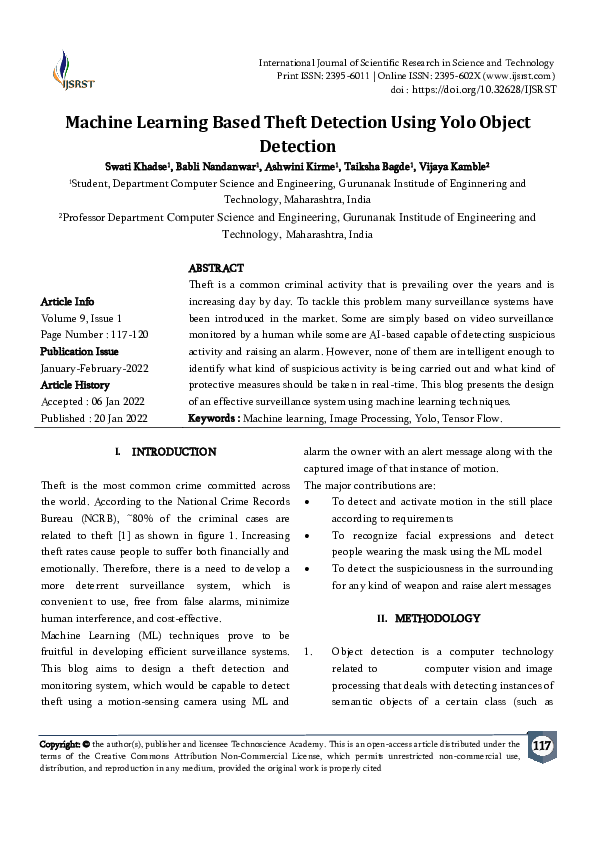 (PDF) Machine Learning Based Theft Detection Using Yolo Object Detection