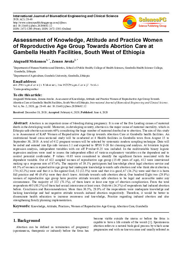 Pdf Assessment Of Knowledge Attitude And Practice Women Of