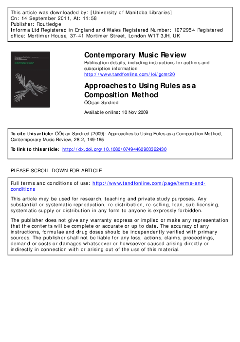 (PDF) Approaches to Using Rules as a Composition Method