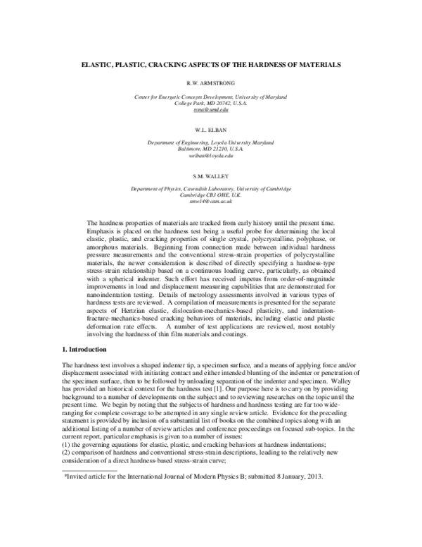 (PDF) Elastic, Plastic, Cracking Aspects of the Hardness of Materials