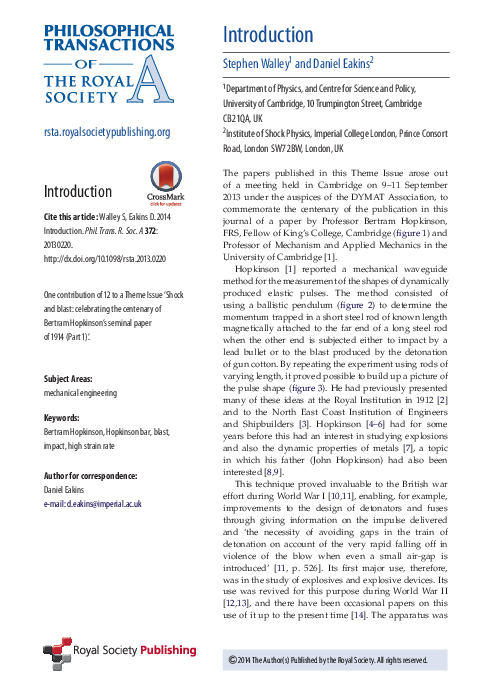 (PDF) Theme Issue 'Shock and blast: celebrating the centenary of ...