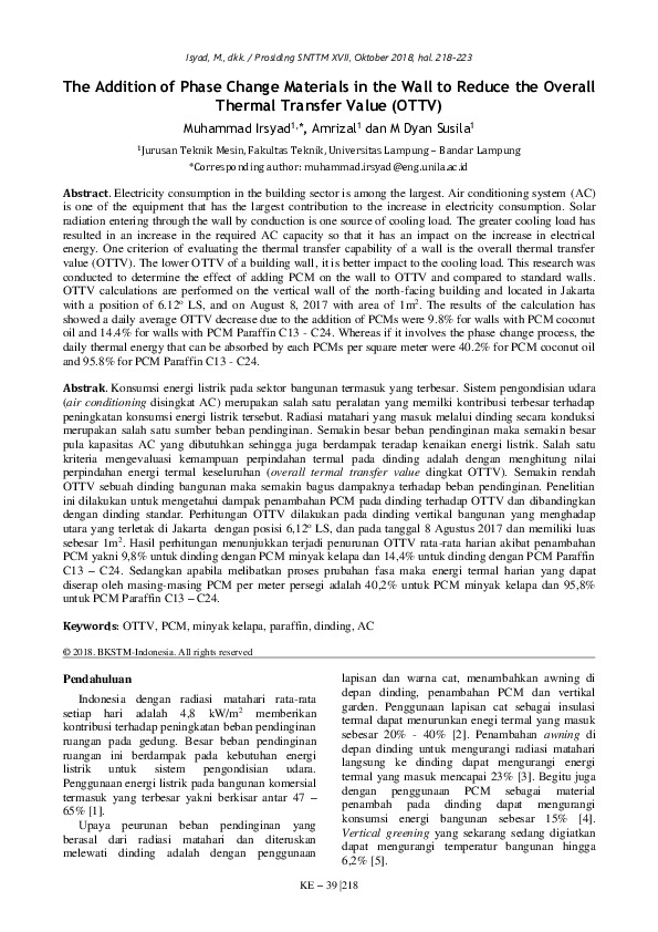 (PDF) The Addition of Phase Change Materials in the Wall to Reduce the ...