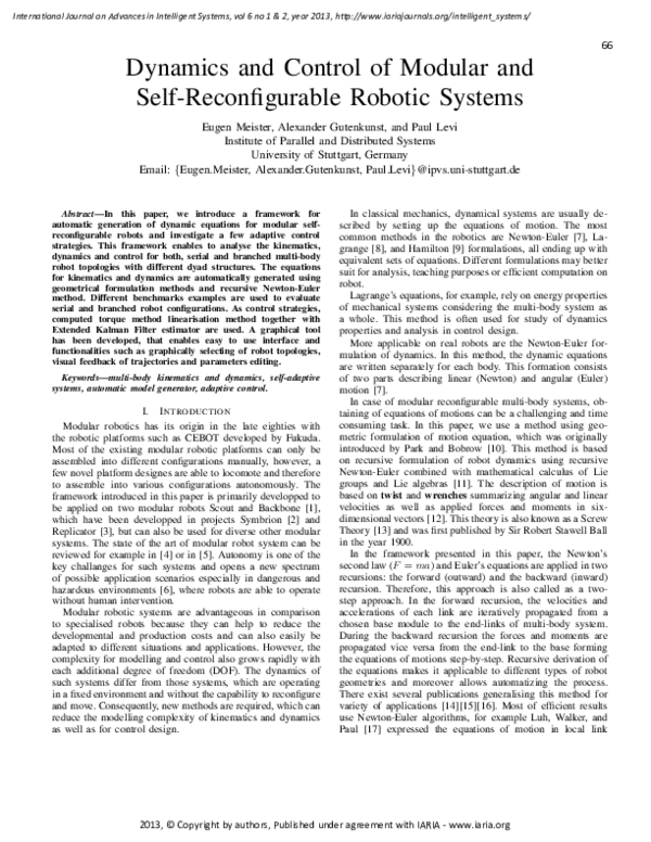 Pdf Control Framework For Self Reconfigurable Robots