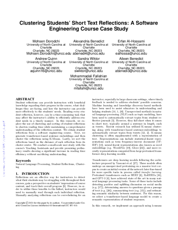 (PDF) Clustering Students' Short Text Reflections: A Software ...