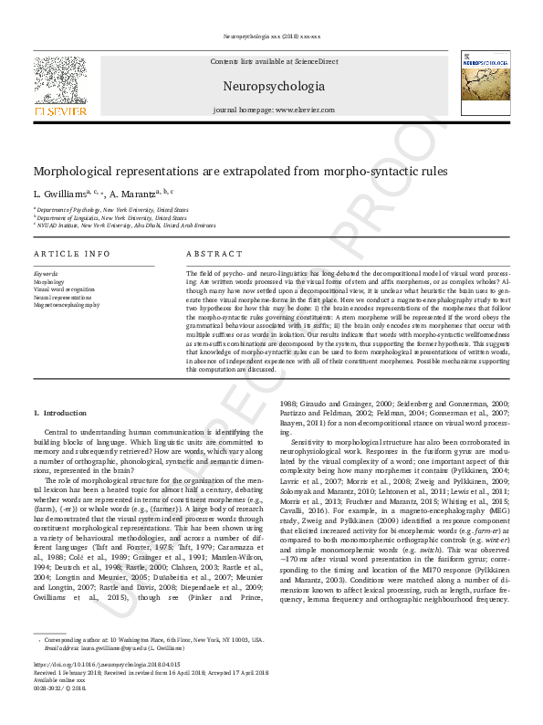 Pdf Morphological Representations Are Extrapolated From Morpho Syntactic Rules 