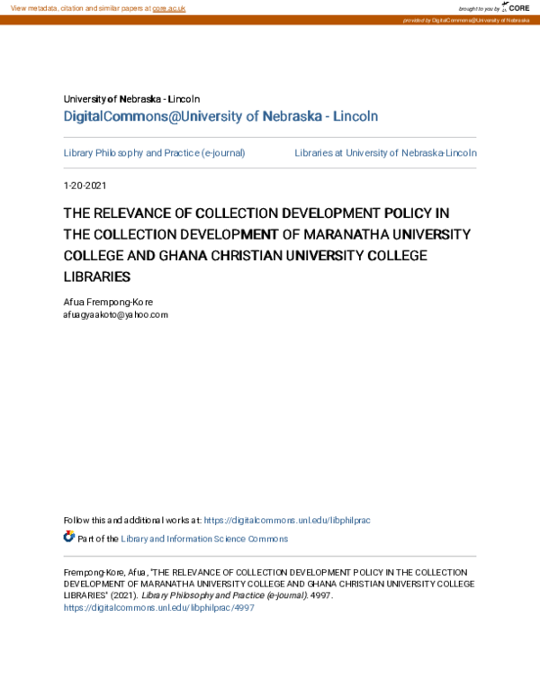 (PDF) The Relevance of Collection Development Policy in the Collection ...