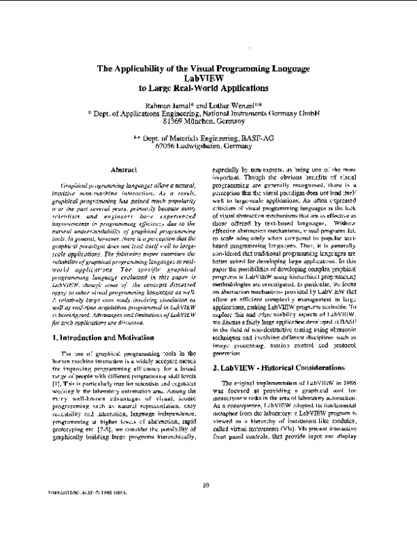 Pdf The Applicability Of The Visual Programming Language Labview To Large Real World Applications