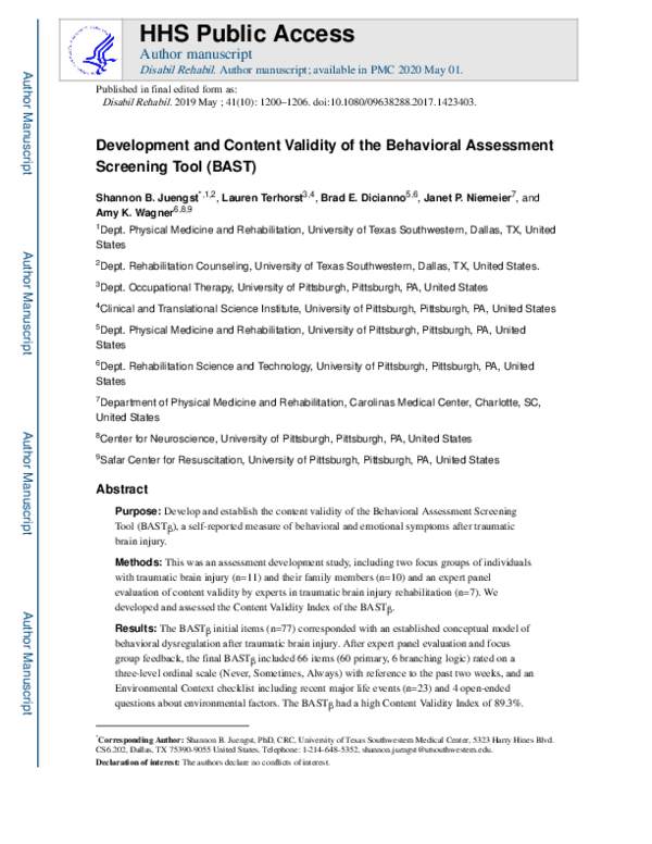 (PDF) Development and content validity of the behavioral assessment ...