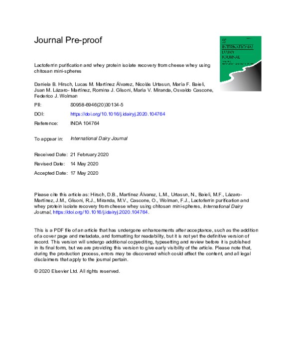 (PDF) Lactoferrin purification and whey protein isolate recovery from ...