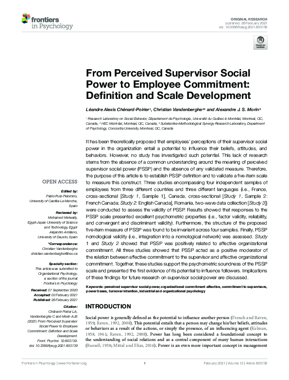 (PDF) From Perceived Supervisor Social Power to Employee Commitment ...