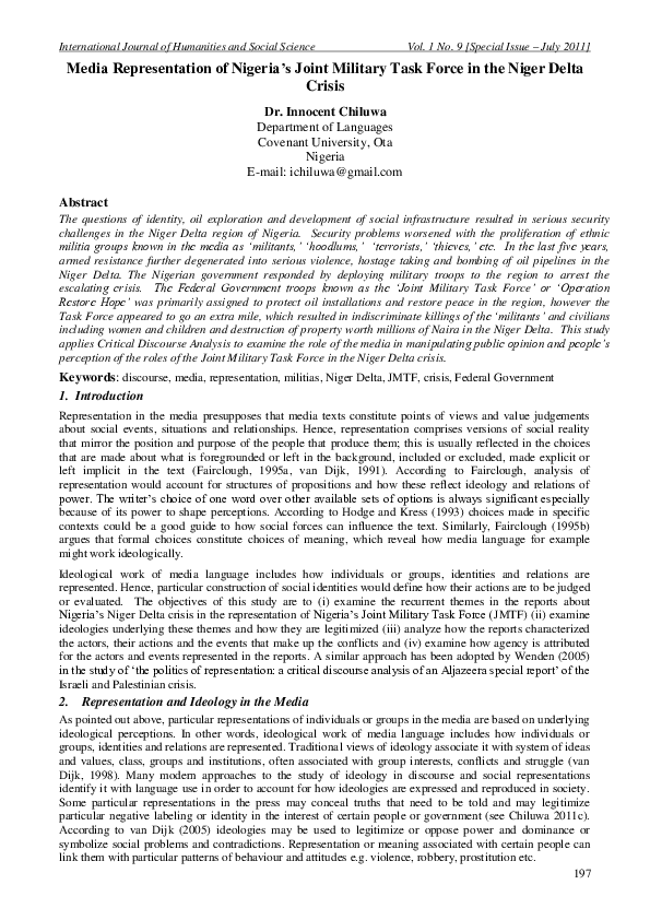 (PDF) Media Representation of Nigeria’s Joint Military Task Force in ...