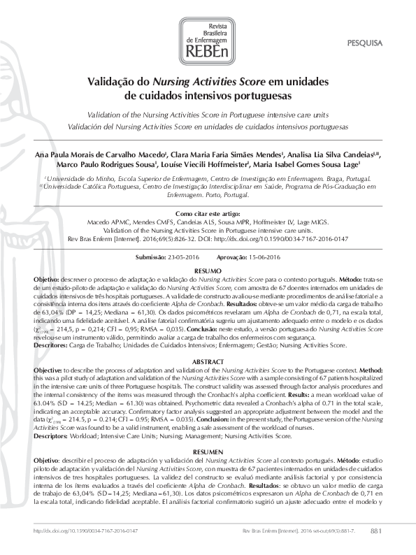 (PDF) Validação do Nursing Activities Score em unidades de cuidados ...