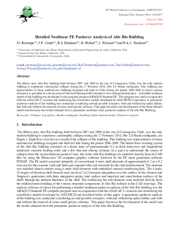 (PDF) Detailed Nonlinear FE Pushover Analysis of Alto Rio Building