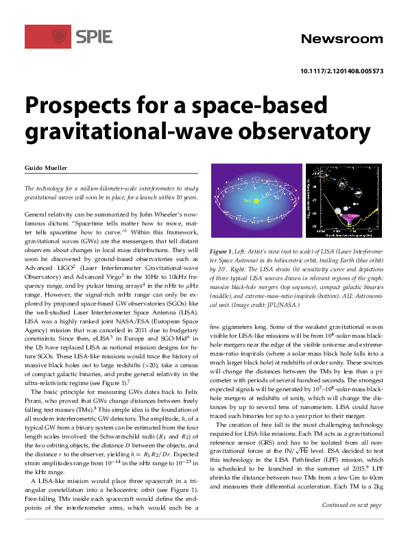 Pdf Prospects For A Space Based Gravitational Wave Observatory
