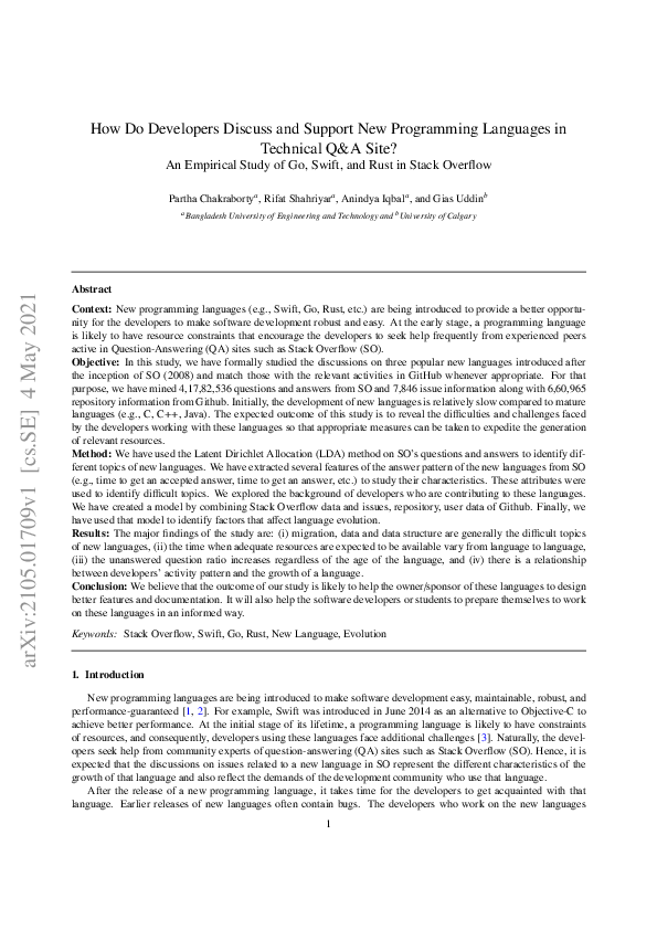 (PDF) How do developers discuss and support new programming languages in technical Q&A site? An ...