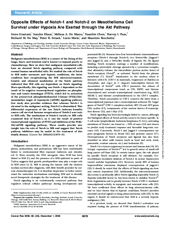 (PDF) Opposite Effects of Notch-1 and Notch-2 on Mesothelioma Cell ...