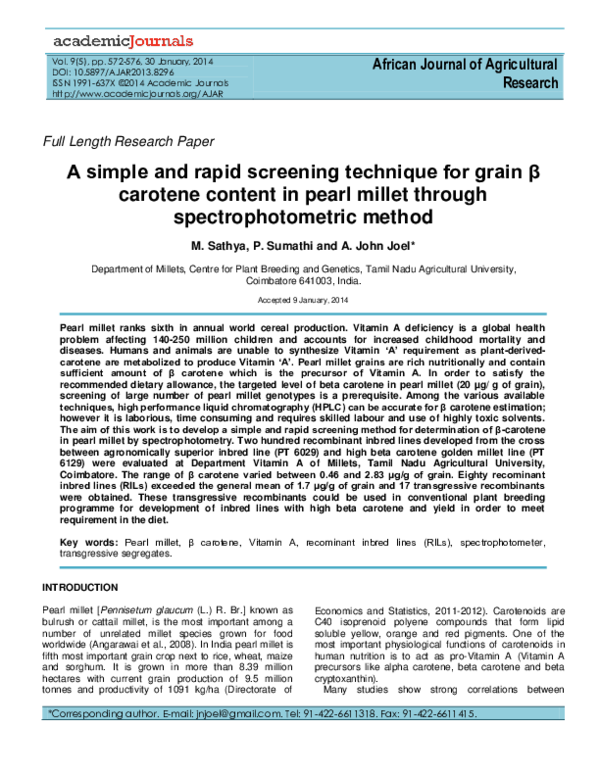 (PDF) A simple and rapid screening technique for grain carotene content ...
