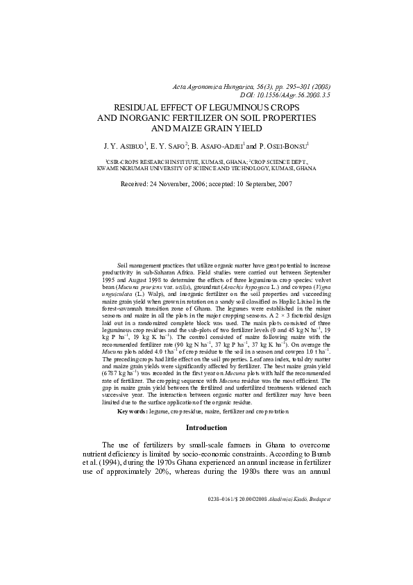 (PDF) Residual effect of leguminous crops and inorganic fertilizer on ...
