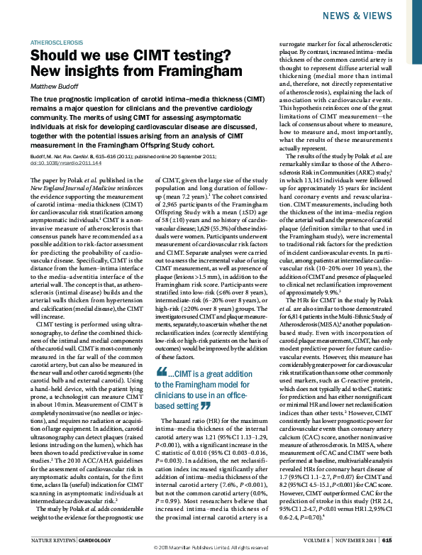 Pdf Atherosclerosis Should We Use Cimt Testing New Insights From Framingham