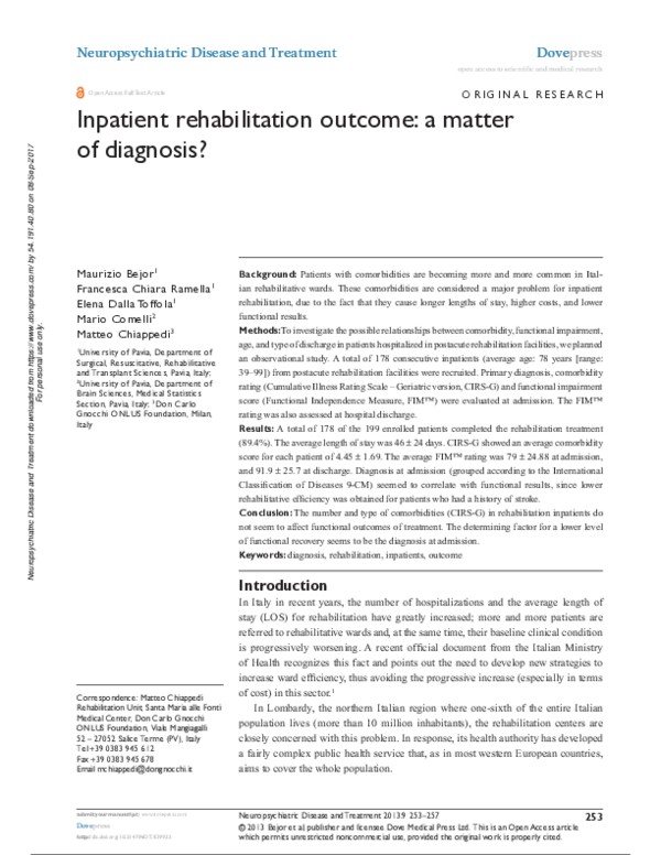 (PDF) Inpatient rehabilitation outcome: a matter of diagnosis?