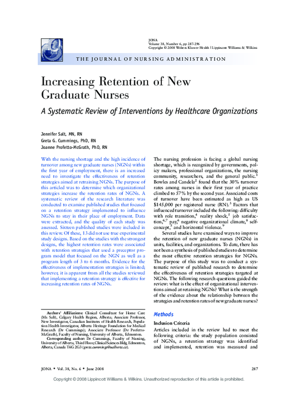 (PDF) Increasing Retention of New Graduate Nurses