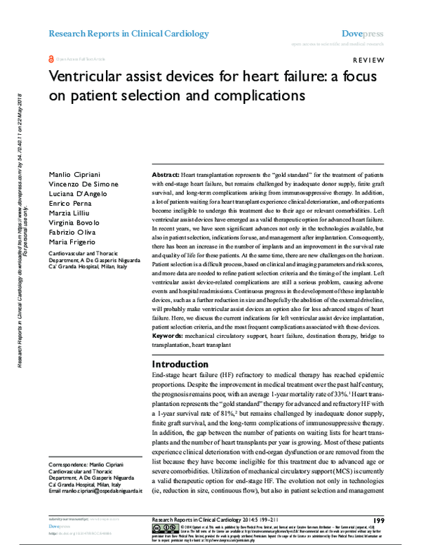 (PDF) Ventricular assist devices for heart failure: a focus on patient selection and complications