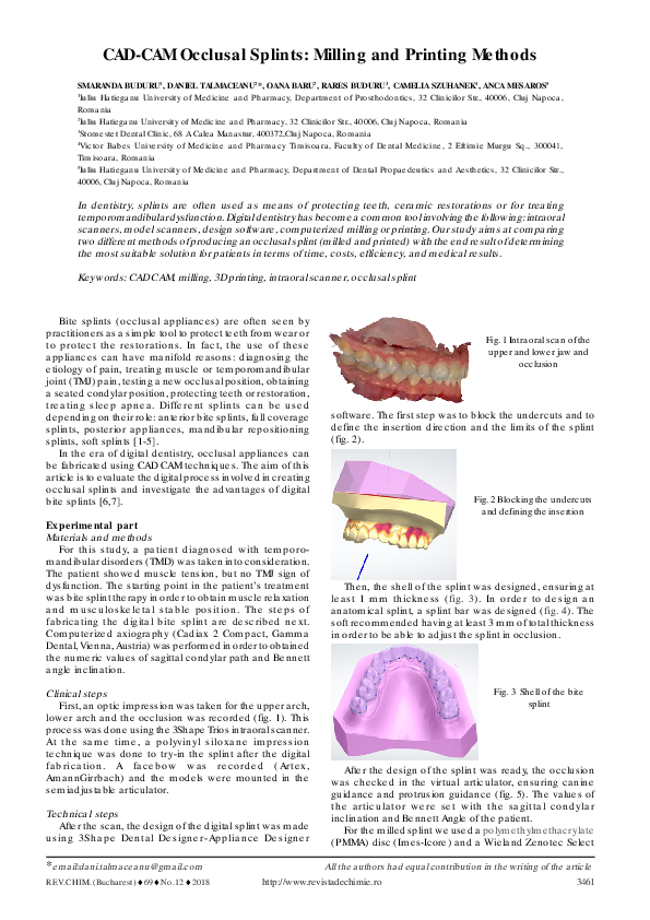 (PDF) CAD-CAM Occlusal Splints: Milling and Printing Methods