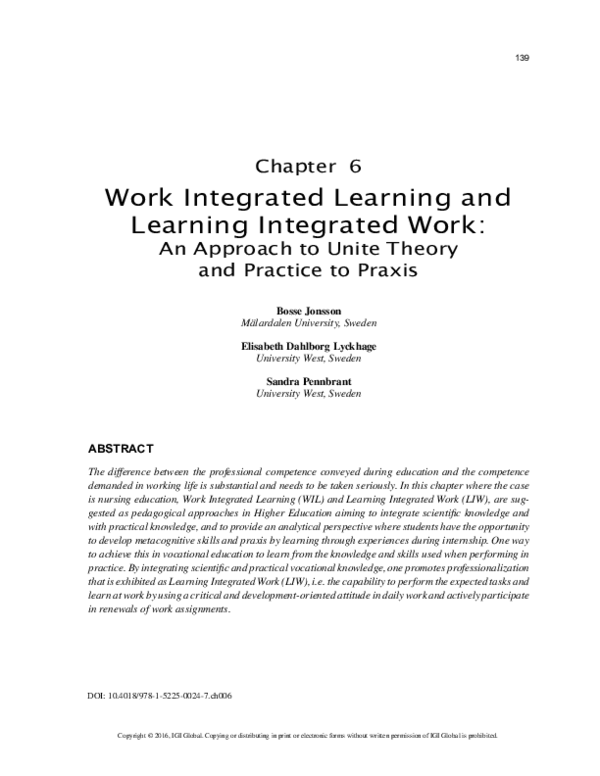 (PDF) Work Integrated Learning and Learning Integrated Work