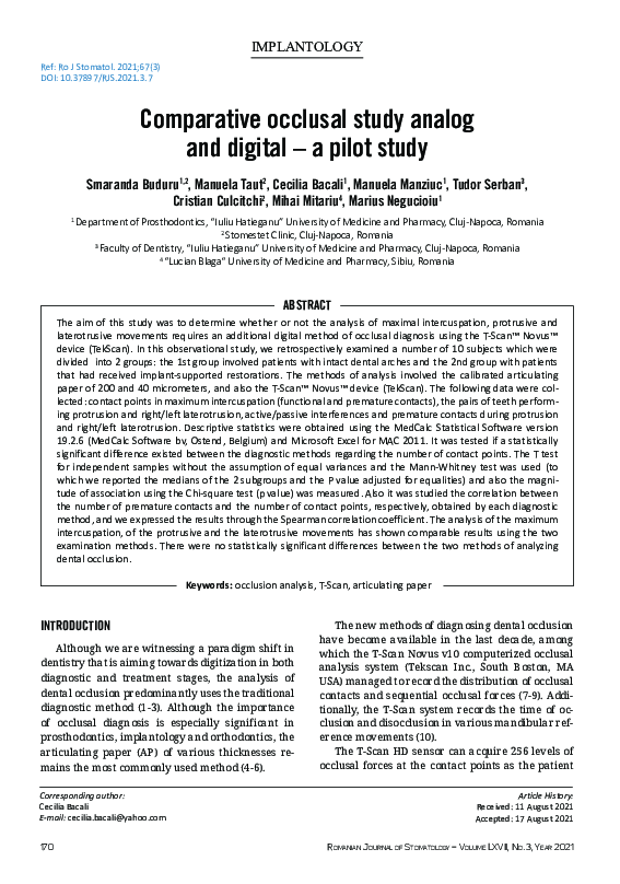 (PDF) Comparative occlusal study analog and digital – a pilot study