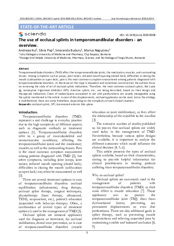 (PDF) The use of occlusal splints in temporomandibular disorders - an ...