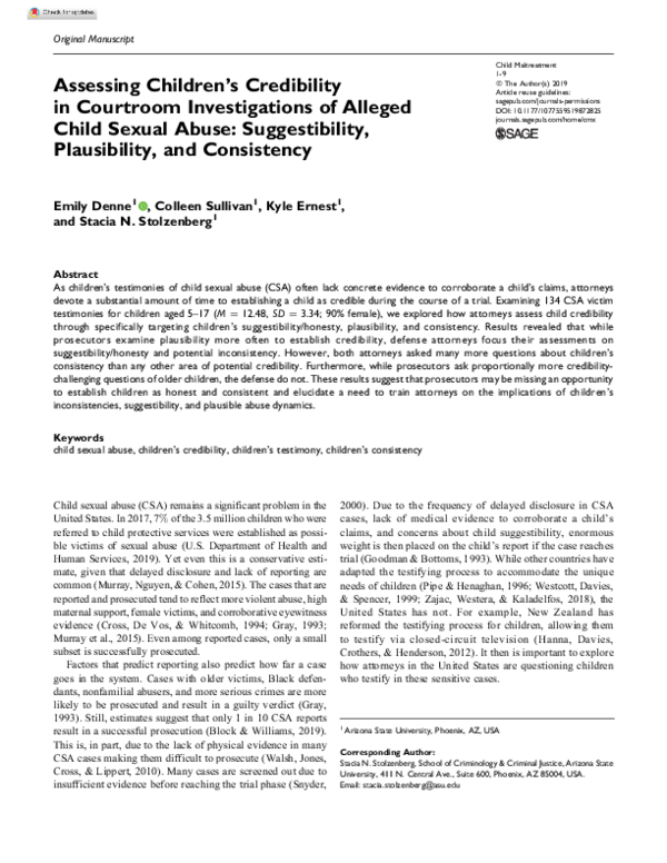 (PDF) Assessing Children’s Credibility in Courtroom Investigations of ...