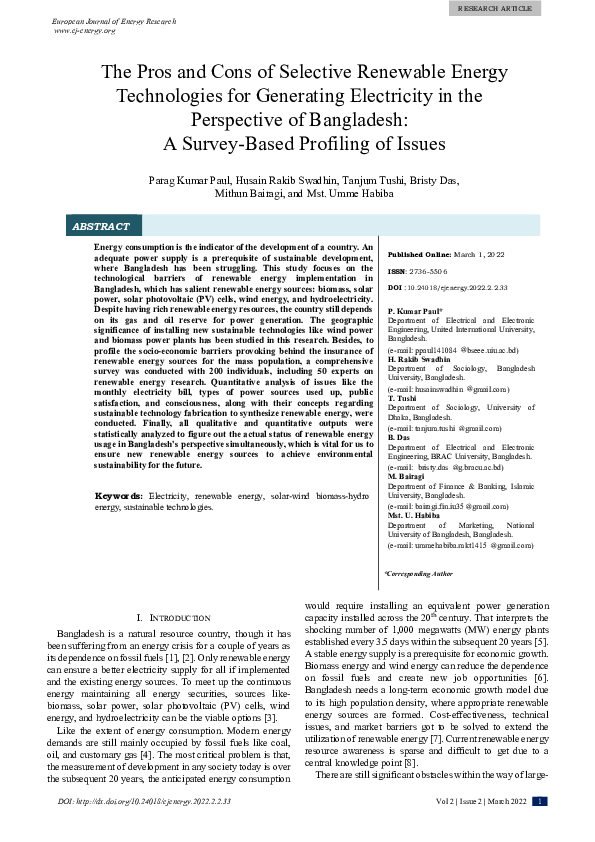 Pdf The Pros And Cons Of Selective Renewable Energy Technologies For