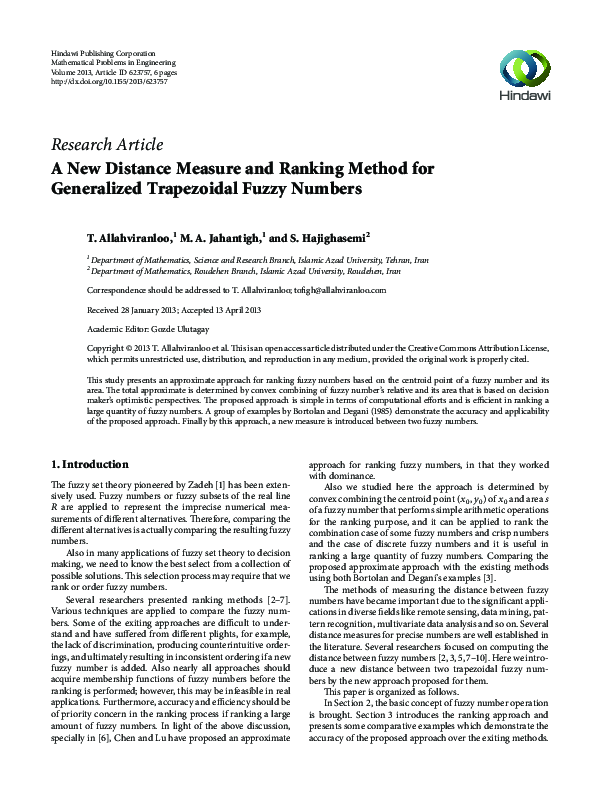 (PDF) A New Distance Measure and Ranking Method for Generalized Trapezoidal Fuzzy Numbers