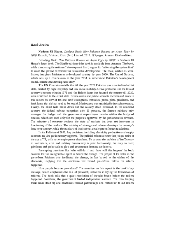 (PDF) Nadeem Ul Haque. Looking Back: How Pakistan Became an Asian Tiger by 2050. Karachi ...