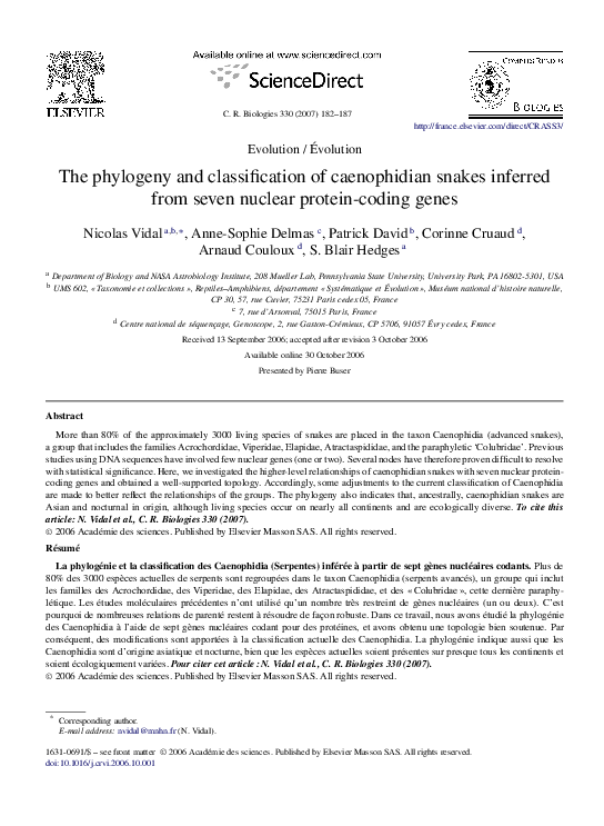 (PDF) The phylogeny and classification of caenophidian snakes inferred ...