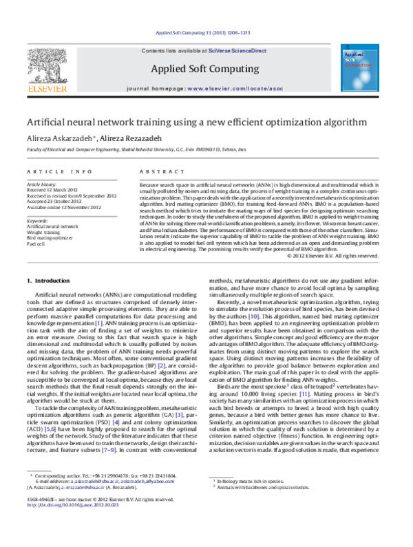 (PDF) Artificial neural network training using a new efficient ...
