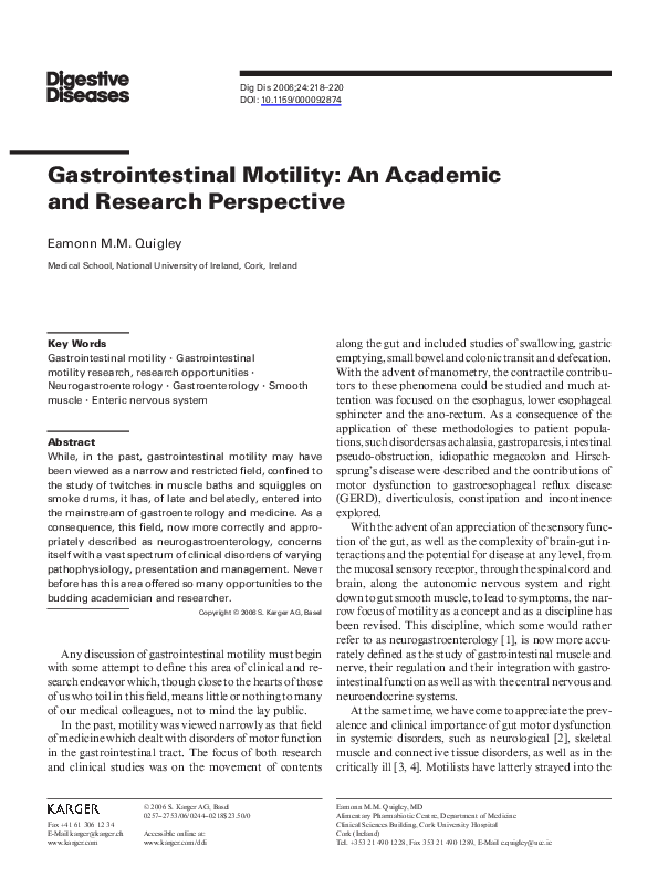 (PDF) Gastrointestinal Motility: An Academic and Research Perspective