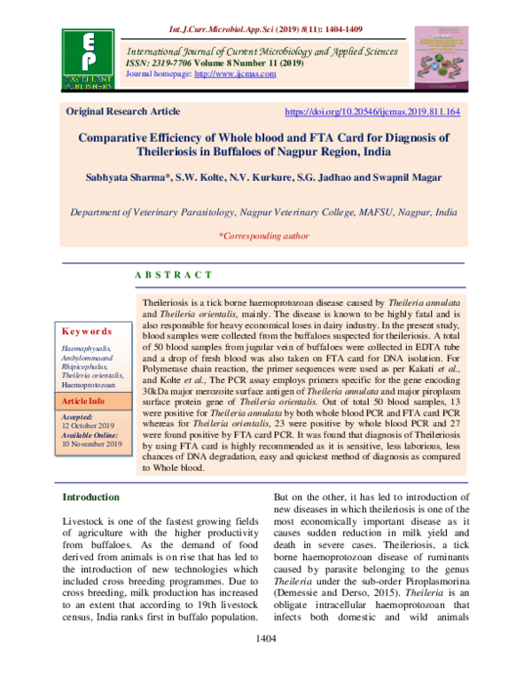 (PDF) Comparative Efficiency of Whole blood and FTA Card for Diagnosis ...