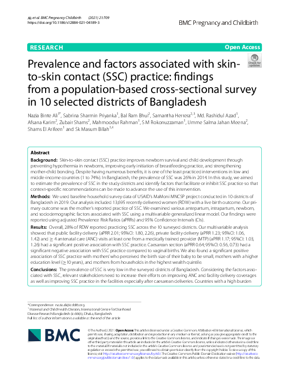 (PDF) Prevalence and factors associated with skin-to-skin contact (SSC ...