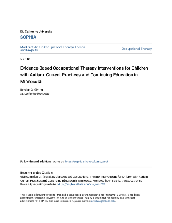 (PDF) Evidence-Based Occupational Therapy Interventions for Children with Autism: Current ...