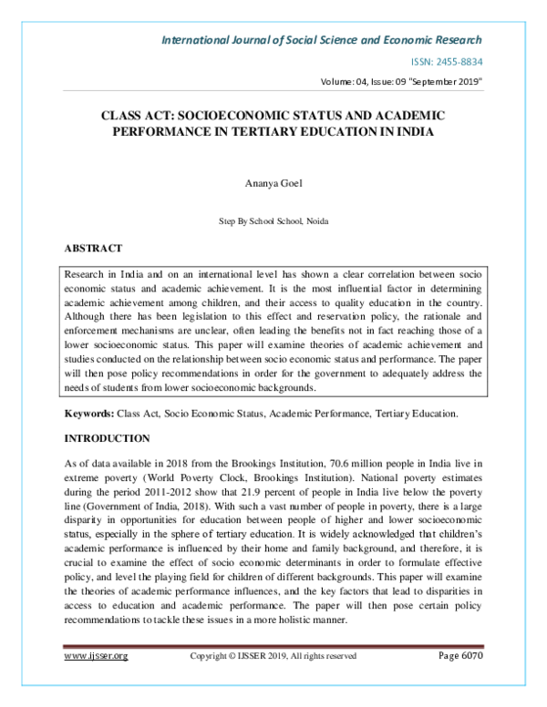 (PDF) Class Act : Socioeconomic Status and Academic Performance in ...