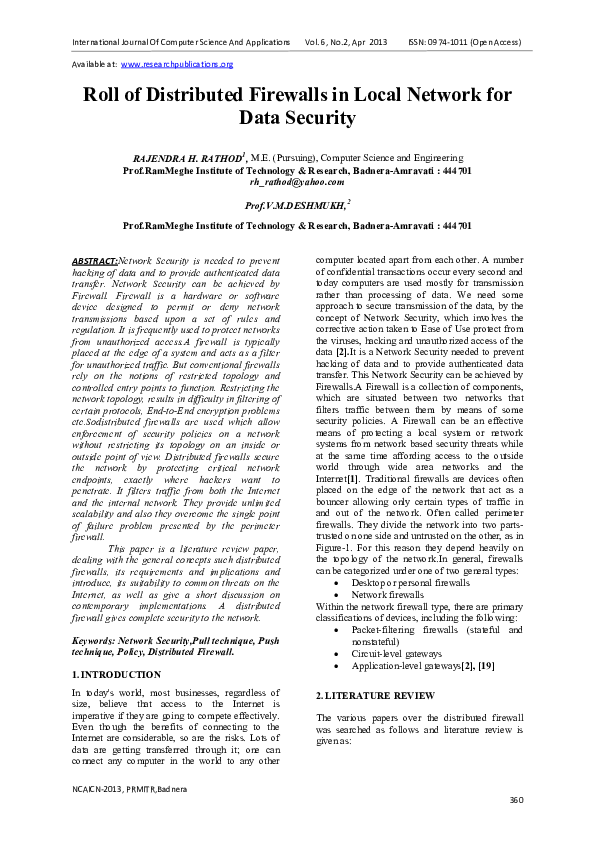 Pdf Roll Of Distributed Firewalls In Local Network For Data Security