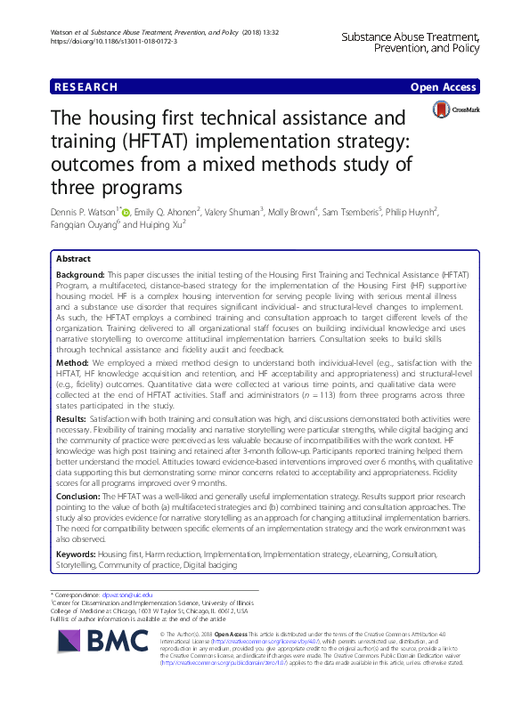 (PDF) The housing first technical assistance and training (HFTAT ...