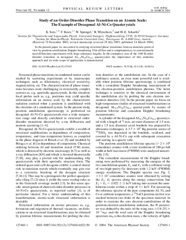 (PDF) Study of an Order-Disorder Phase Transition on an Atomic Scale ...