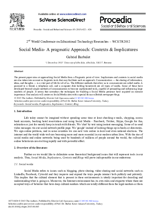 Pdf Social Media A Pragmatic Approach Contexts And Implicatures