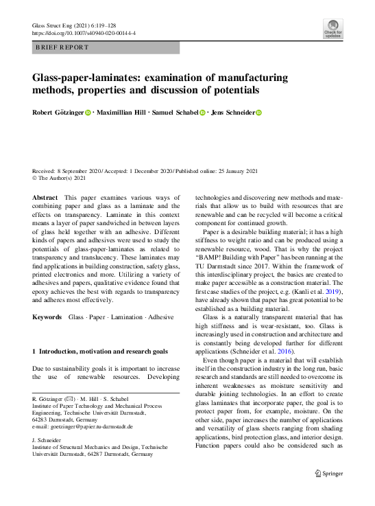 (PDF) Glass-paper-laminates: examination of manufacturing methods ...