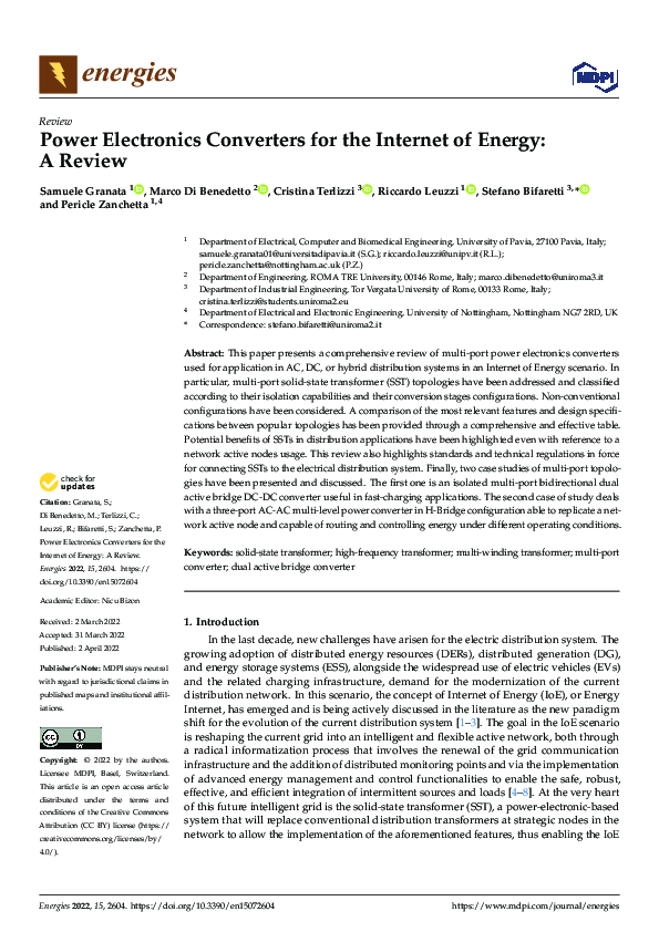 (PDF) Power Electronics Converters for the Internet of Energy: A Review